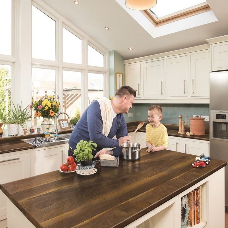 Wide Planked Walnut Square Edge Worktop | Kitchen Worktops Online